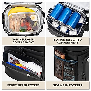 EVERFUN Insulated Lunch Bag Soft Lunch Box for Men Dual Compartments Small Lunch Box Collapsible Waterproof Leak-Proof for Work, Black