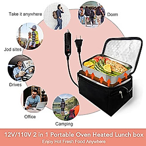Portable Oven 2 in 1 Food Warmer Heated Lunch box, Personal Heating Lunch Box For Reheating & Raw Food Cooking in Office, Travel, Car Truck and Home Kitchen(12V Car Druck and 110V Dual Use)