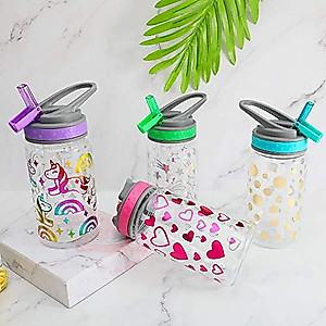 Home Tune 15oz Kids Water Drinking Bottle - Tritan BPA Free, Wide Mouth, Flip Sip Top, Easy Open, Lightweight, Leak-Proof Water Bottle with Cute Foil Print Design For Girls & Boys - Unicorn