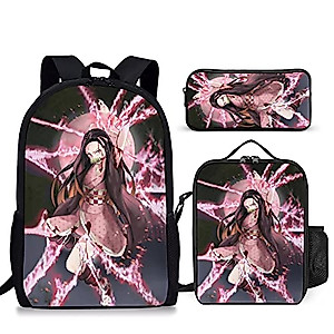 Qtubzad Unisex Anime 3Pcs Backpack Set,Fashion Design17 Backpack with 3D Print Lunch Bag Pencil Case for Boys/Girls