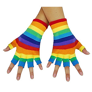Bienvenu Unisex Half Finger Gloves Kint Convertible Fingerless Winter Mitten, Rainbow