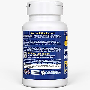 MagTech Magnesium Supplement - 3 Forms of Magnesium: Magtein L-Threonate, Glycinate & Taurate - 200mg Chelated Magnesium Complex - Supports Relaxation & Brain Health - 90 Capsules