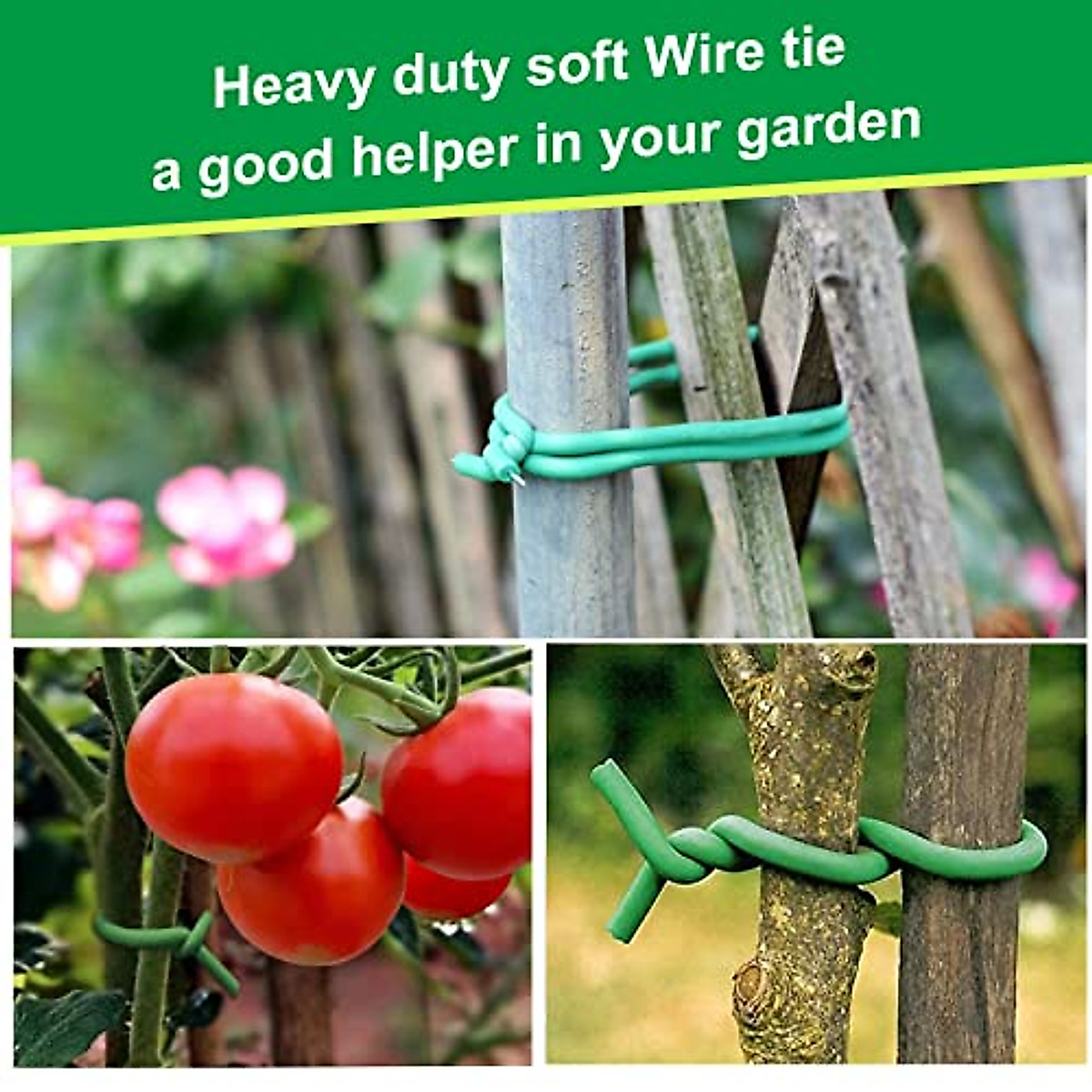 nonoWin Garden Twist Ties Soft Rubber Reusable Wire Plant Support Heavy Duty for Gardening Trees Tomatoes Vines Climbing Plants(2PCS X 32.8feet Total 65.6feet, Green)