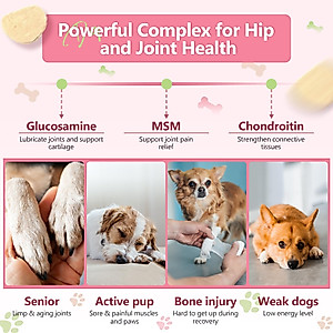 Glucosamine for Dogs, Joint Supplement for Dogs, Chondroitin, MSM, Hemp, Turmeric, Omega 3 for Pain Relief & Skin Health, Dog Hip and Joint Supplement with Calcium Support Bones Health - 120 Chews