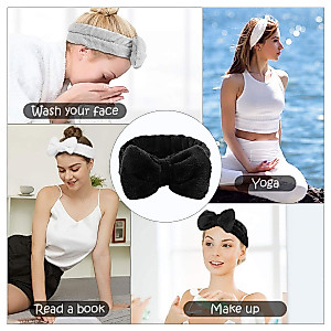 LADES Spa Headband - 3 Pack Bow Hair Band Women Facial Makeup Head Band Soft Coral Fleece Head Wraps For Shower Washing Face (Black+gray+white)