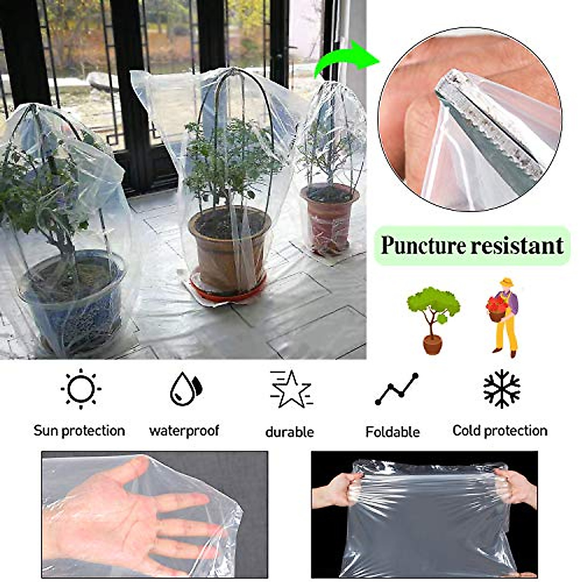 Sirozi 3 Pack Plant Protection Film Cover, 44" x 27.5" Winter Transparent Plant Freeze Protection Bags Outdoors Garden Greenhouse Plant Frost Cover Bags