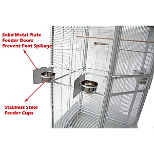 64" Extra Large Corner Bird Flight Breeding Wrought Iron Rolling Parrot Cage Side Solid Metal Plate Feed Doors Pull Out Metal Grate and Tray with Around Metal Seed Guard