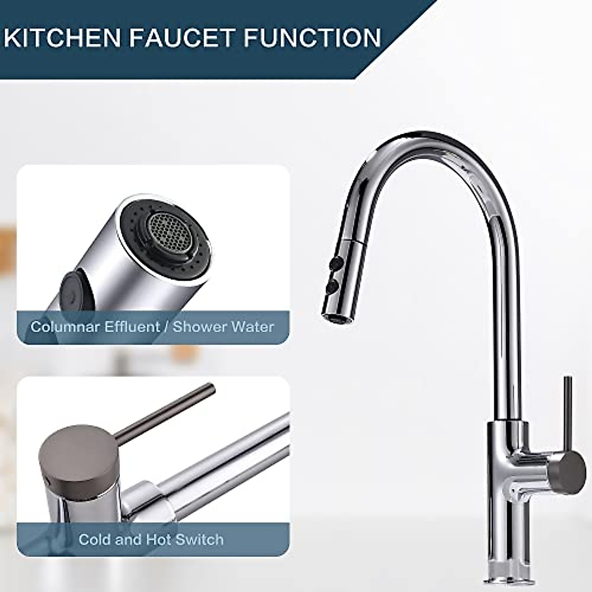 LQS Kitchen Faucet with Pull Down Sprayer, Sink Faucet, Single Handle Kitchen Faucet, High Arc Kitchen Sink Faucets, Faucet for Kitchen Sink, Chrome