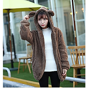 Women Fashion Bear Tail Hoodies,Fluffy Double Velvet Winter Rabbit Ear&Tail Shape Warm Tail Jacket,Long Sleeve Hooded Sweatshirt sweater (brown bear)