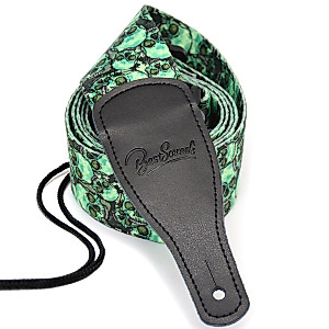Skull Green Guitar Strap - Cool Nylon Strap with Ties for Electric & Acoustic, Bass Guitars