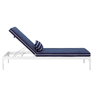 Modway Perspective Aluminum Outdoor Patio Chaise with Cushions, Lounge Chair, White Striped Navy