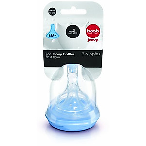 Joovy Boob Nipples with Elongated Shape to Mimic Mom and Available in 5 Flows Including X-Cut Extra Fast Flow for Thicker Foods - Compatible with Joovy Boob Bottle Line (Clear, Stage 3, 2 Count)