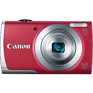 Canon PowerShot A2500 16MP Digital Camera with 5x Optical Image Stabilized Zoom with 2.7-Inch LCD (Red) (Renewed)