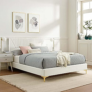 Modway Yasmine Channel Tufted Performance Velvet Full Platform Bed in White