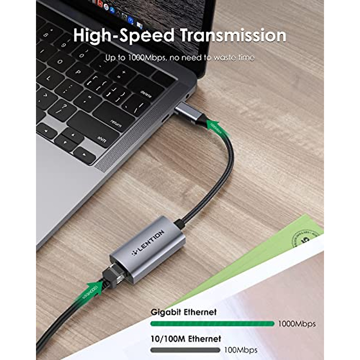 LENTION USB C to Ethernet Adapter, RJ45 to Type C Gigabit Network 1000M Wired LAN Converter Compatible 2023-2016 MacBook Pro 13/15/16, New iPad Pro/Mac Air/Surface, Chromebook, More(CU604, Space Gray)