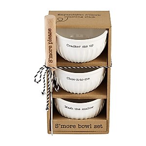 Mud Pie Circa S'More Bowl and Skewer Set, White, bowl 2 1/2" x 4" dia | skewer 27"