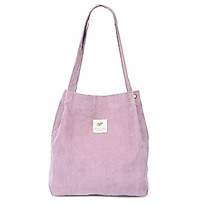 Cloele Corduroy Tote Bag for Women Shoulder Bag with Inner Pocket For Work Beach Lunch Travel And Shopping Grocery (Pink)