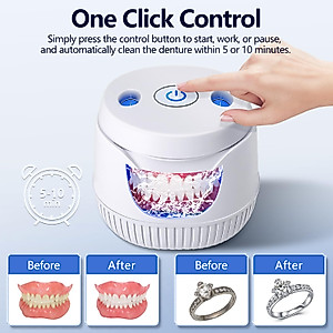 THISONG Ultrasonic UV Cleaner for Dentures, Orthodontic Appliances, Whitening Trays, Toothbrush Heads, Diamond, Jewelry, 5/10 Minutes Ultrasonic Retainer Cleaner with UV Light