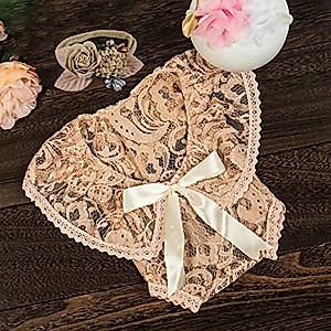 Terriboo Newborn Photo Shooting Prop Baby Girl Romper Infant Photography Outfit with Matching Flower Headband (Pink)