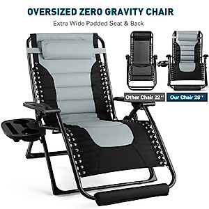 Fitnessclub Zero Gravity Chair, 350Lbs Capacity Oversize XL Outdoor Anti Gravity Chairs, Patio Lounge Folding Adjustable Recliner with Adjustable Headrest, Foot Pad & Cup Holder