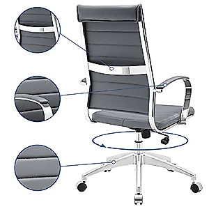 Modway Jive Ribbed High Back Tall Executive Swivel Office Chair With Arms In Gray