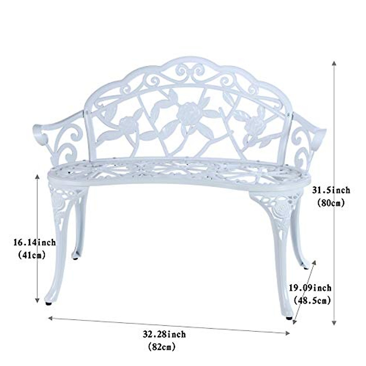 C/G Patio Balcony Bench Double Seat, Anti-Rust Cast Aluminum Patio Garden Bench for Park Yard Outdoor Furniture White
