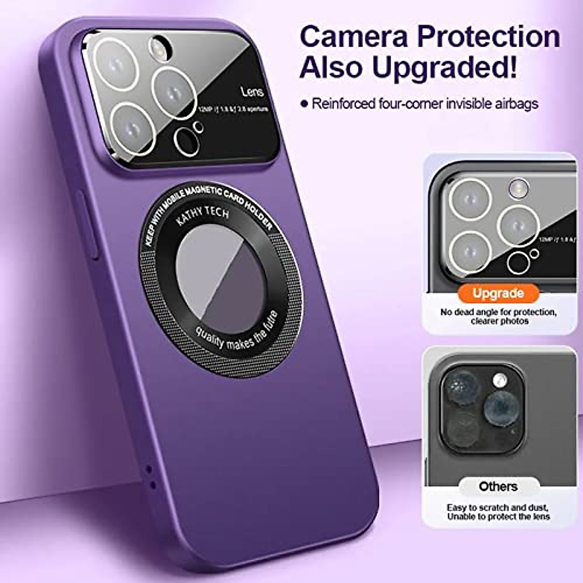 Wide Lens Cover PC for iPhone Case, Window Glass Lens Camera Protector, Magnetic Phone Case Logo View, Women Men Hard Shockproof Cases, Slim Matte Cases Cover (Dark Purple, for iPhone 14 Pro Max)
