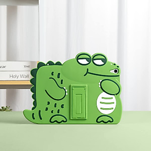 Laetass Cartoon Silicone Child Protective Cover for 2021 iPad Mini 8.3" 6th Gen A2567 A2568 A2569 with Adjustable Stand Cover, Cute Cartoon Little Dinosaur Design Shockproof Silicone Case (Green)