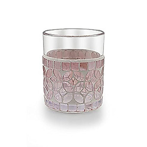 LushAccents Bathroom Accessories Set, 5-Piece Decorative Glass Bathroom Accessories Set, Soap Dispenser, Vanity Tray, Jar, Toothbrush Holder, Tumbler, Elegant Rose Gold Mosaic Glass