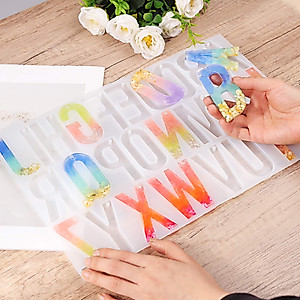 LET'S RESIN Alphabet Keychain Molds with Hole, Large Alphabet Resin Silicone Molds for Epoxy, Resin Letter Molds for Keychain Jewelry Pendant Making