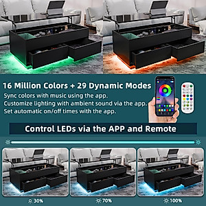 HOMMPA 40'' Lift Top Coffee Table for Living Room, Black Coffee Tables with Storage, LED Modern Coffee Table Rectangular Black Gloss, Flip Top Center Table with 2 Drawers and Hidden Compartment