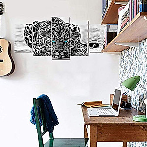 Black and White Animal Canvas Wall Art,Abstract Leopard Canvas Prints with Frame,Attractive Leopard Picture Decorative,Easy Hanging On,More Size Optional (16 (10"x16"x2+10"x20"x2+10"x24"x1)