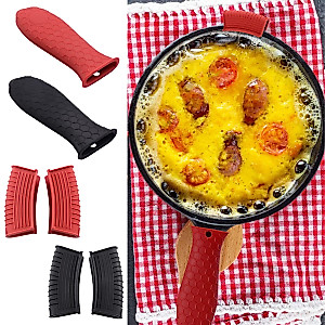 6 Pieces Silicone Heat Resistant Handle Covers Hot Pot Pan Grip Sleeves Non-Slip Pot Skillet Holder Washable Silicone Cover for Home Kitchen Cooking Accessories