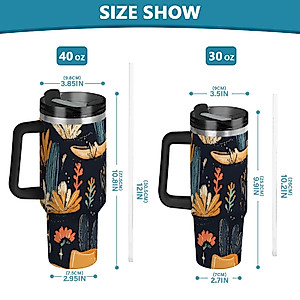 Selerdon 40 oz Tumbler Cowboy Hat with Handle and Straw Lid Vacuum Stainless Steel Insulated Water Bottle Travel Mug Car Cup Holder Friendly BPA Free for Gym Travel Office