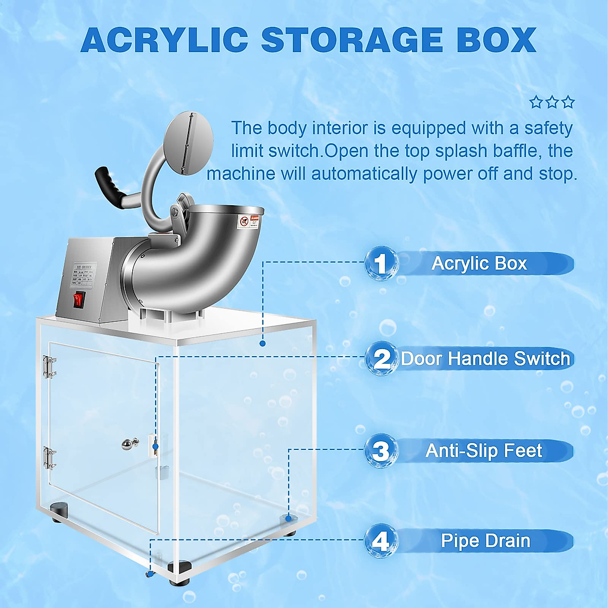 Commercial Snow Cone Machine Ice Shaver Macker 440lbs/hr, ETL Approved 300W Electric Ice Crusher Machine with Dual Blades, Shaved Ice Machine for Home, Restaurants, Bars