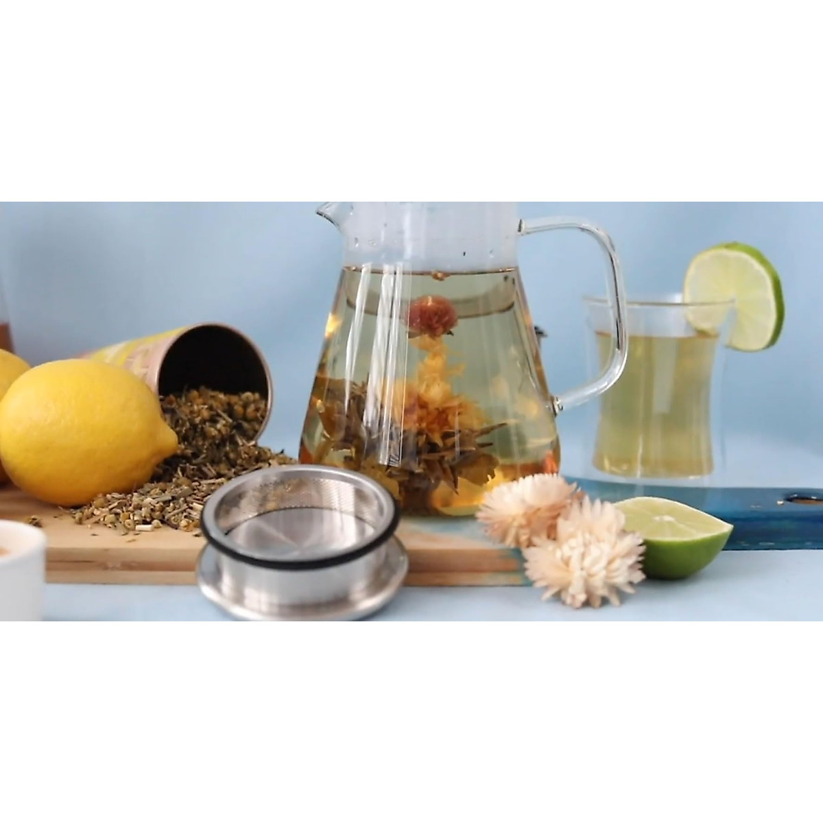 Teabloom One-Touch Tea Maker, 2-in-1 Teapot and Kettle with Stainless Steel Filter Lid for Loose Tea – Stain-free Borosilicate Glass Tea Pot (15 Oz) – Tea Connoisseur's Choice