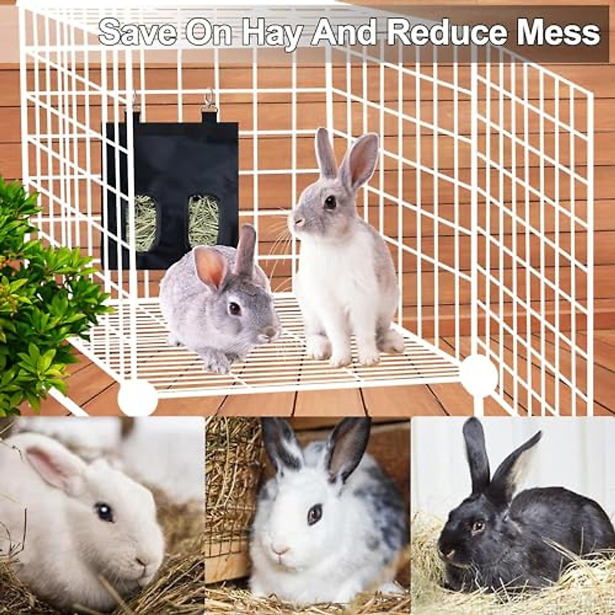 Lemcrvas Hay Feeder Bag, 2Pcs - 600D Oxford Cloth, 11x9.4in, 2 Holes, for Rabbit, Guinea Pig, Hamster, Chinchilla, Holds Large Hay, Reduces Mess, Easy to Use