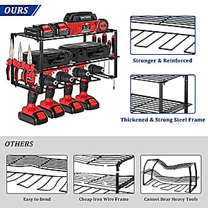 Power Tool Organizer Wall Mounted, 3 Layers Garage Tool Holder, Heavy Duty Utility Racks with Compact Design, Cordless Drill Holder and Storage Organization, Tool Box Organizers and Storage for Men