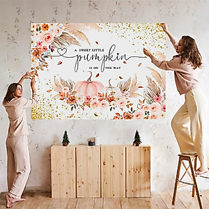 Mocsicka Pumpkin Backdrop for Girl Boy Autumn Fall Pumpkin Baby Shower Party Decorations Boho Blush Floral A Little Pumpkin is On The Way Baby Shower Cake Table Banner (Pink, 7x5ft(82''x60''))