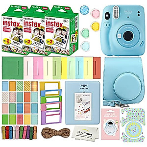 Fujifilm Instax Mini 11 Instant Camera with Case, 60 Fuji Films, Decoration Stickers, Frames, Photo Album and More Accessory kit (Sky Blue)