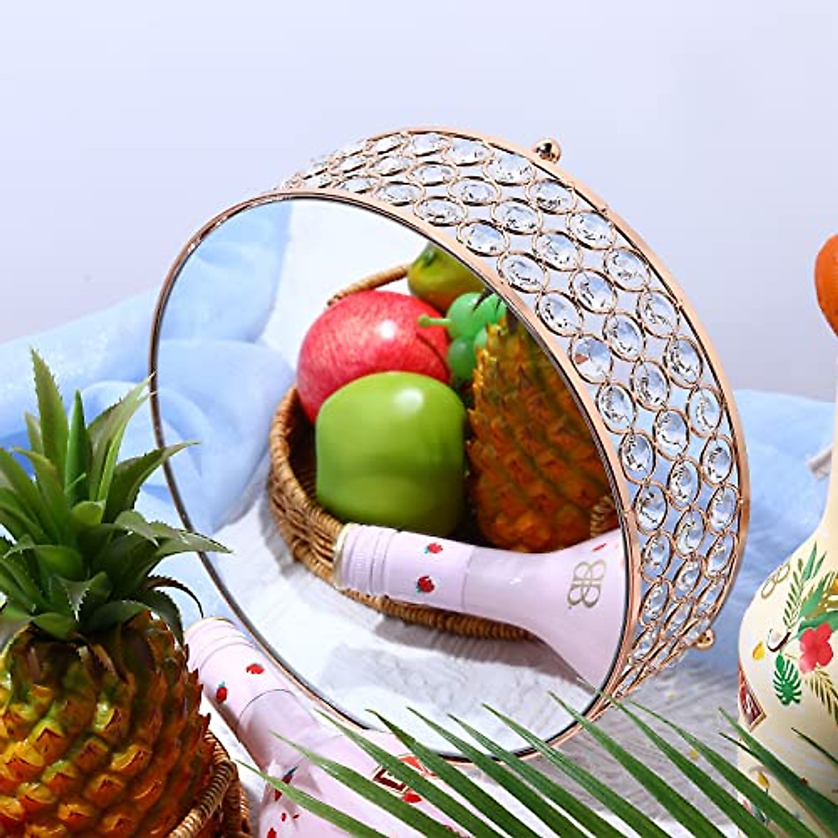 3 Pieces Crystal Beads Cake Stand Set Round Gold Plated Cupcake Stand Holder with Mirror Crystal Dessert Display Stand Cookies Fruit Serving Tray for Wedding Birthday Party Supplies, 10/ 12/ 14 Inches