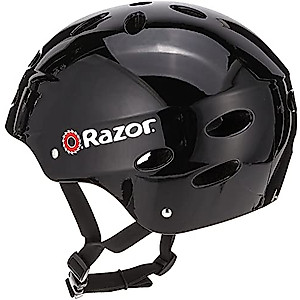 Razor E200 Electric Scooter for Kids Ages 13+ - 8" Pneumatic Tires, 200-Watt Motor, Up to 12 mph and 40 min of Ride Time, for Riders up to 154 lbs & V-17 Youth Multi-Sport Helmet, Gloss Black