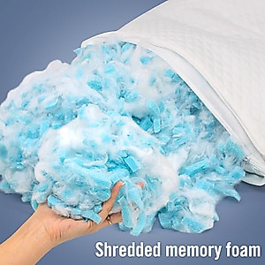 Higoom Standard Size Bed Pillows for Sleeping 2 Pack,Shredded Memory Foam Pillows with Washable Removable Pillowcase Set of 2,Height Adjustable,Suitable for Stomach,Back and Side Sleepers.