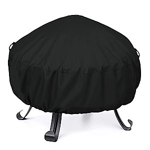SunPatio Fire Pit Cover Round 44 inch, Heavy Duty Waterproof Fire Bowl Cover, Outdoor Patio Furniture Side Table Cover with Adjustable Drawstring and Handles, UV & Rip & Fade Resistant, Black