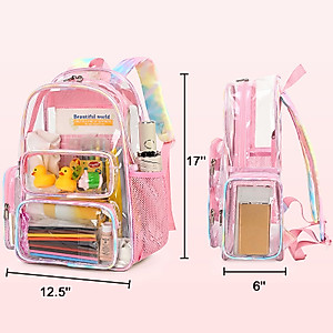 CAMTOP Clear Backpack Heavy Duty PVC Transparent Bag See Through BookBag for Student School Work Festival Sport Travel(Pink Yellow)