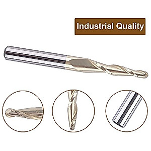 SpeTool Tapered Ball Nose End Mill 1/4" Shank with 1/16" Cutting Radius (1/8" Diameter) for 3D Carving Engraving Router Bit, ZrN Coated