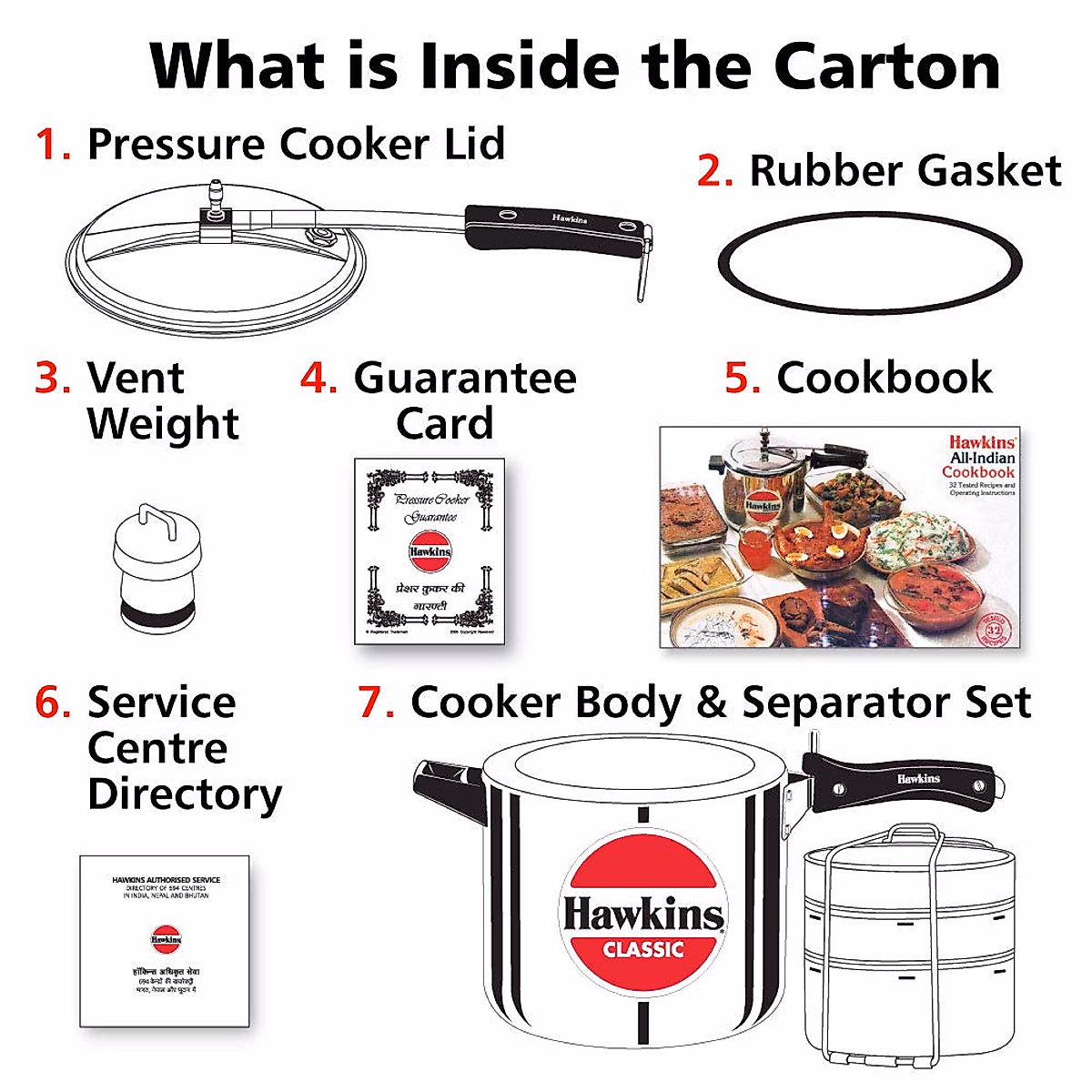 Hawkins Pressure cooker, 6.5 L WITH SEPERATOR, Silver