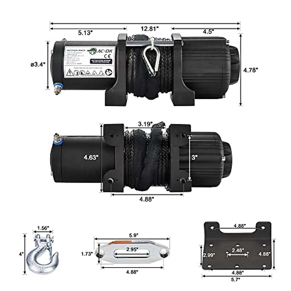 AC-DK 4500 lb. Electric Synthetic Rope ATV/UTV Winch Kits, DC 12V Wireless Winch for Towing Off Road Trailer Winch with Wireless Remote Control, Winch Mounting Bracket, Winch Rope Stopper