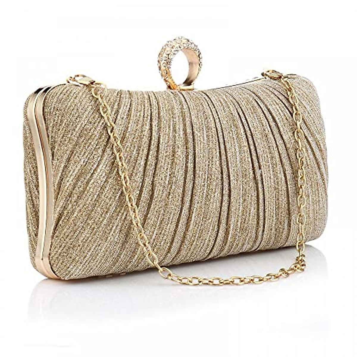 Women Gold Clutch Purses Glitter Evening Handbag Pleated Evening Bag for Lady Formal Bridal Wedding Prom (Gold)