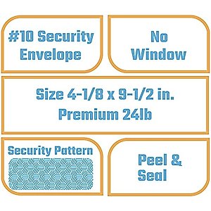 Office Deed 500#10 Envelopes SELF SEAL Business Envelope Windowless Design, Security Tint Pattern for Secure Mailing, Invoices, Statements & Legal Document Mailing Envelopes, 4-1/8 x 9-1/2"- White